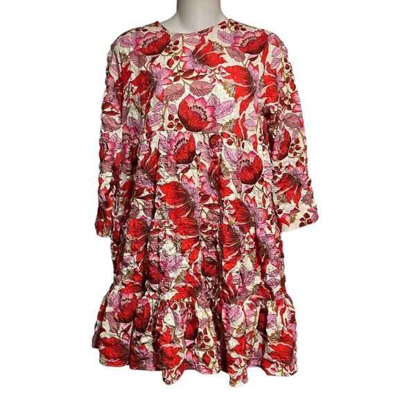 Zara | Dresses | Nwt Zara Sharon Floral Tiered Mini Dress Pink Red Size ...